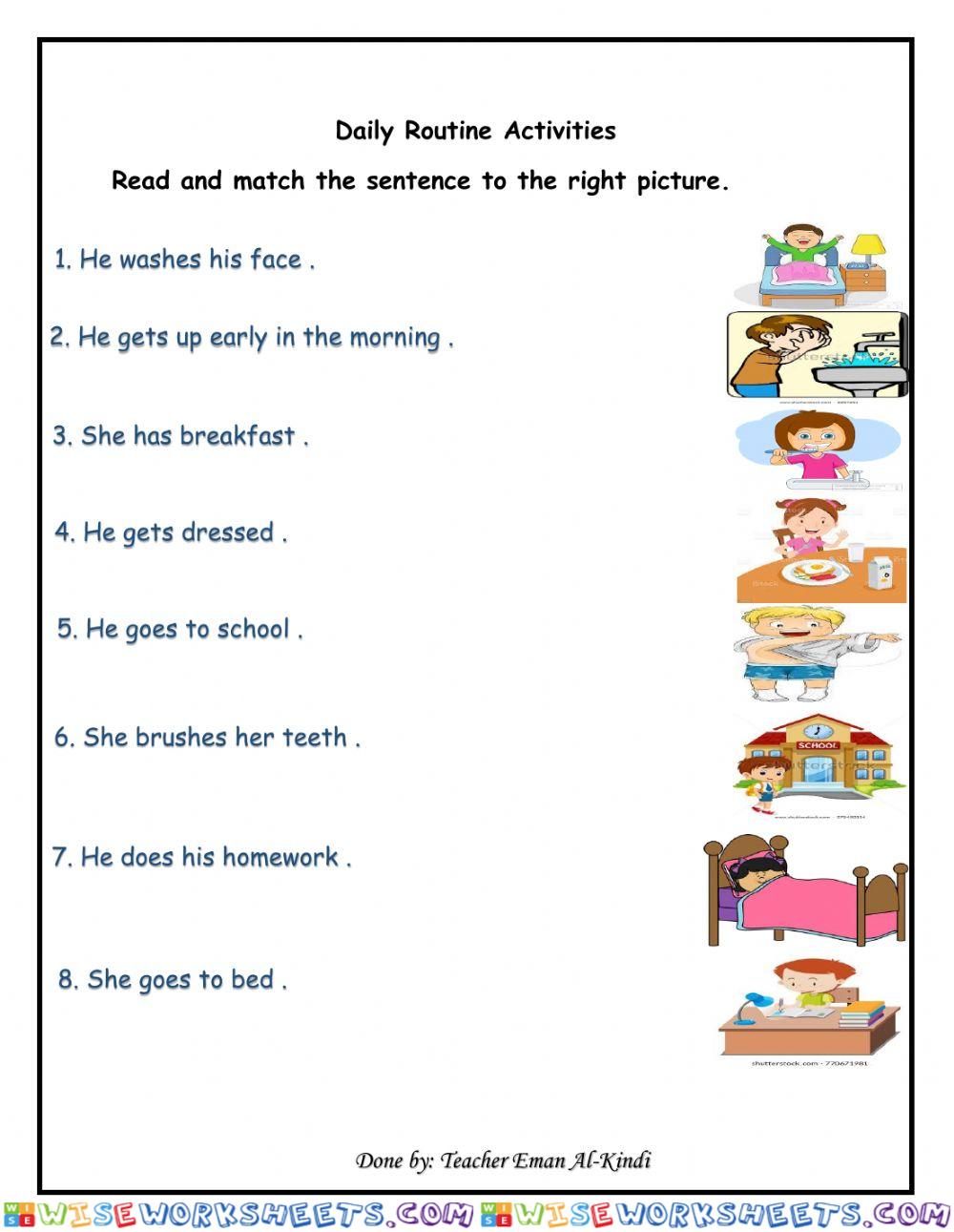 Daily routine activities Worksheet Online WiseWorksheets Daily routine activities Worksheet Online WiseWorksheets