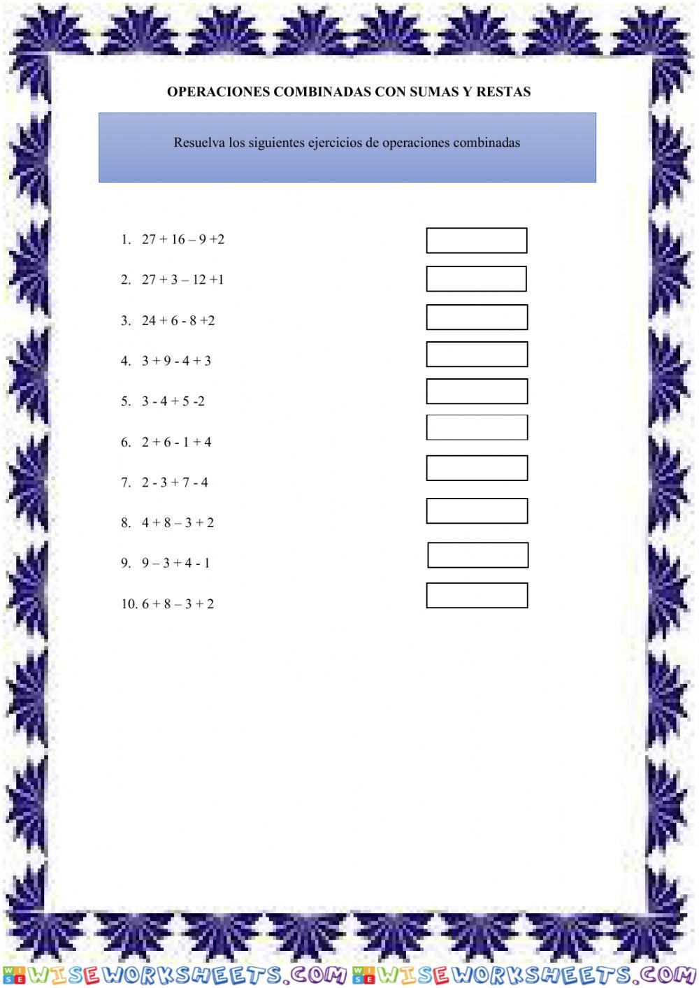 Operaciones combinadas con sumas y restas Worksheet Online WiseWorksheets Operaciones combinadas con sumas y restas Worksheet Online WiseWorksheets