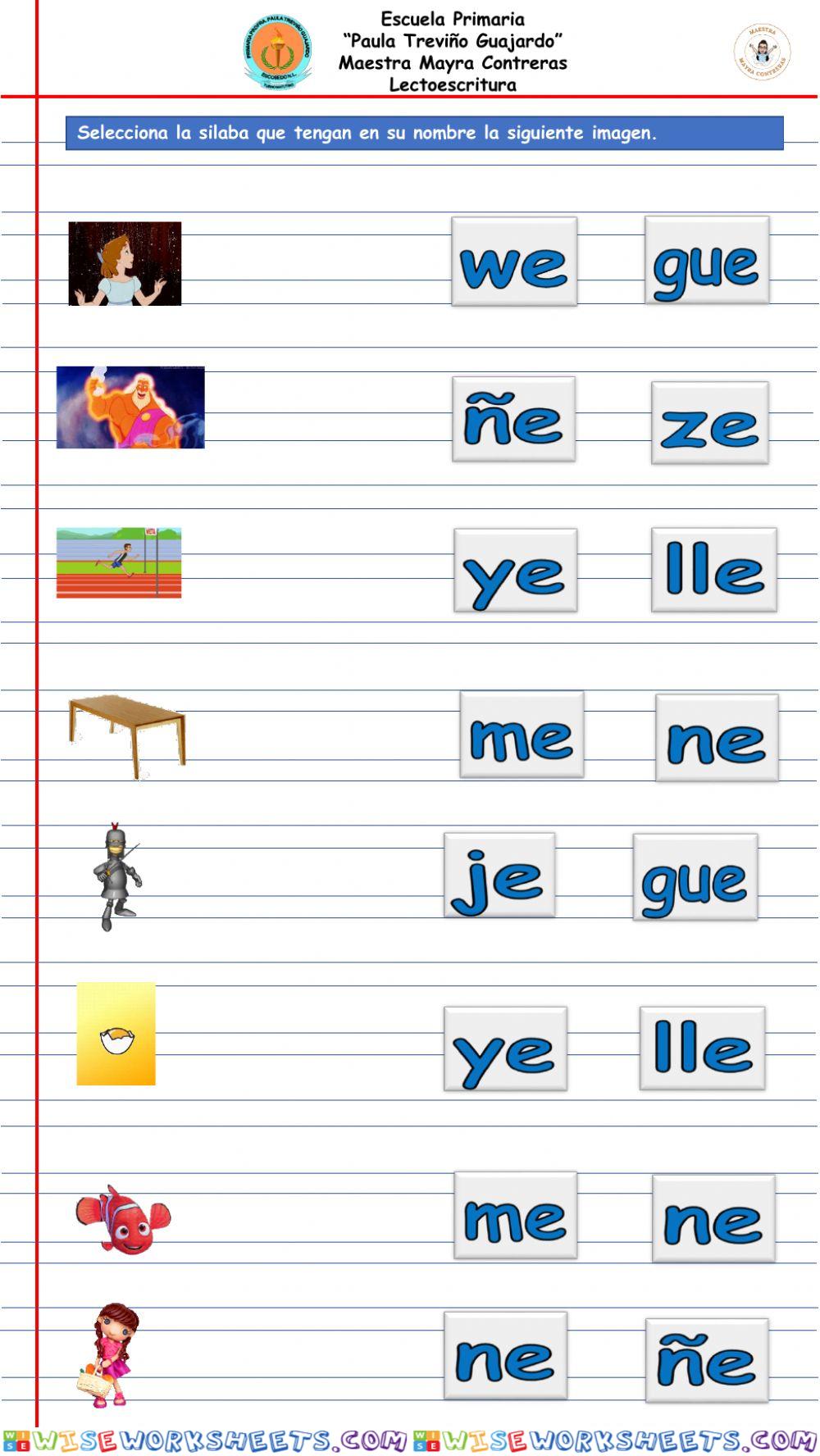 Método 20 días, sílabas con e Worksheet Online WiseWorksheets