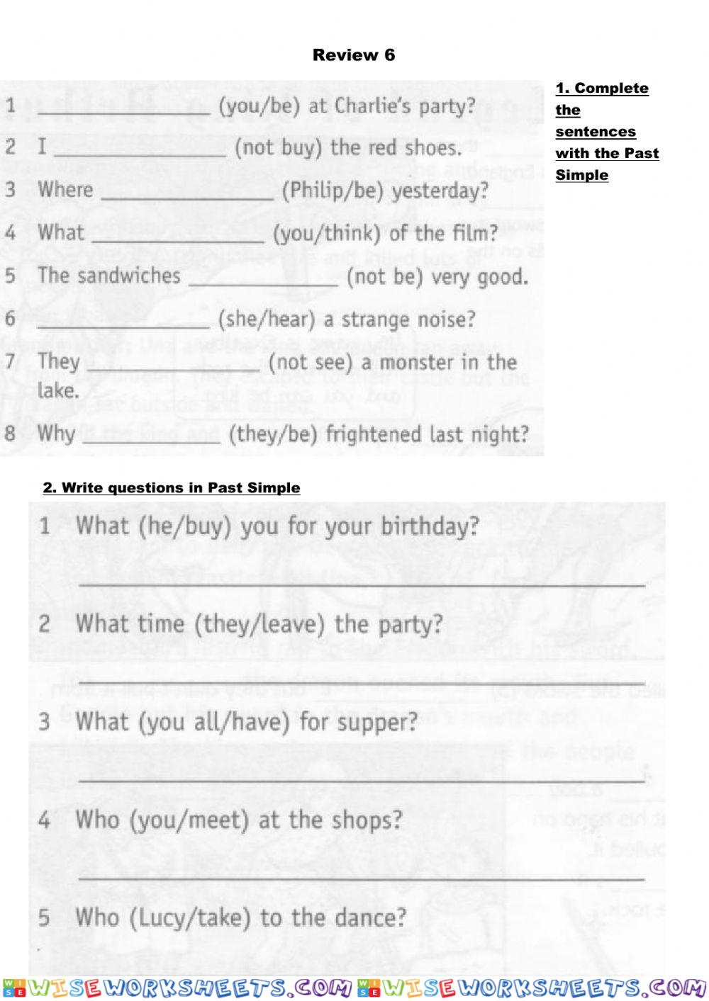 Review 6 - Past Simple (negative and questions) Worksheet Online ...