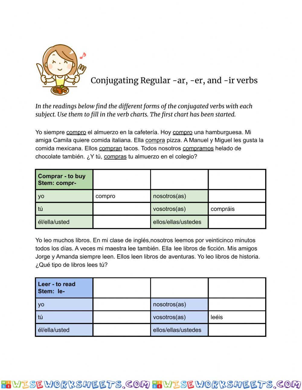 La conjugación de verbos regulares - presente Worksheet Online ...